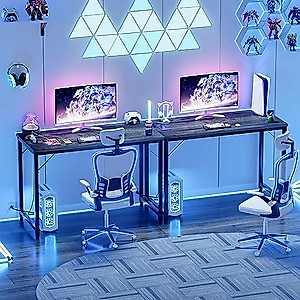 iSunirm 32 Inch Computer Desk for Small Space, Small Office Desk with Magic Power Outlets and USB Charging Ports, Simple Laptop Study Writing Table, Modern Sturdy Work Gaming Desk, Black Oak, 2 Pack