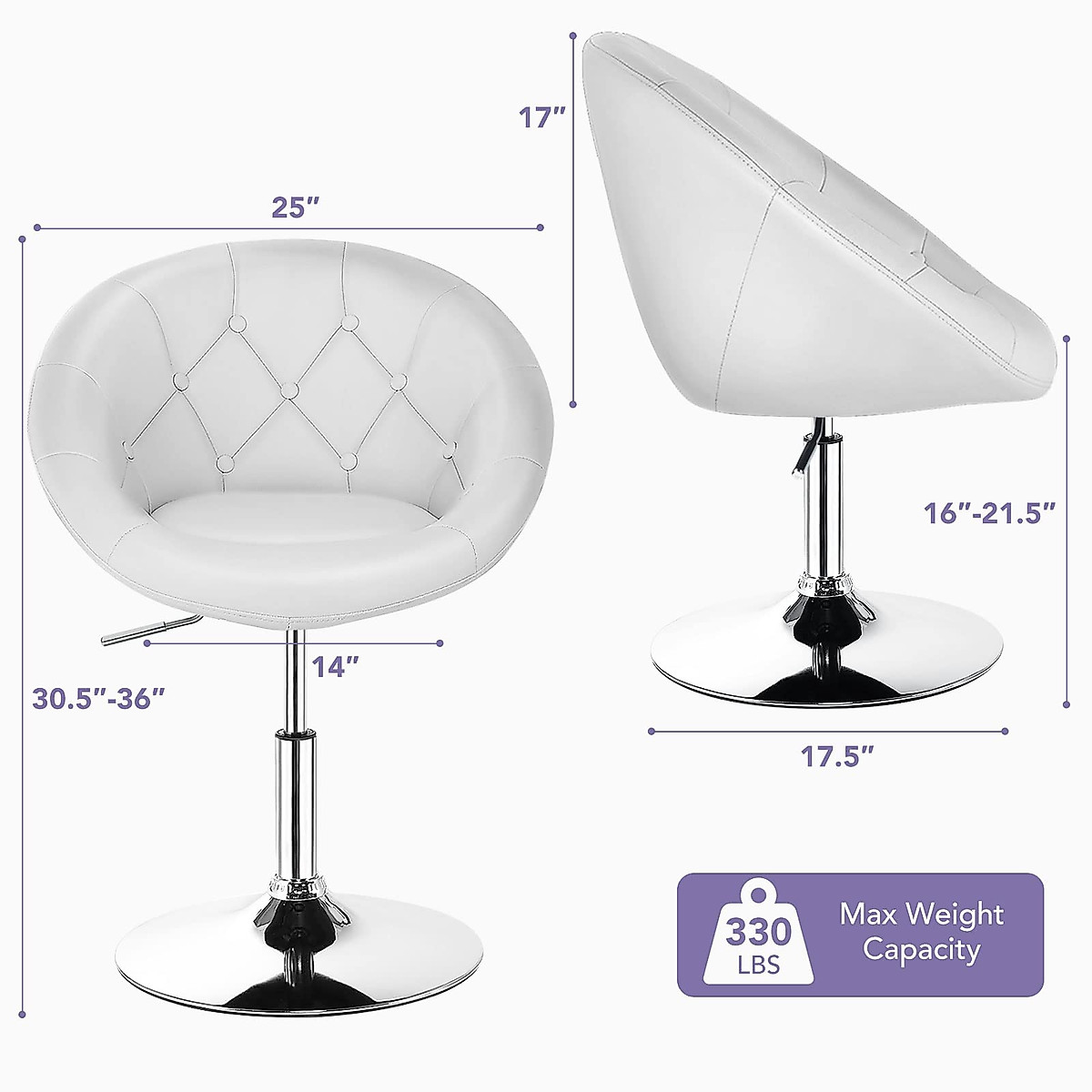 Giantex Swivel Round Vanity Chair, Height Adjustable with Back for Barber's Shop, Bar, Modern Living Room Makeup Beauty Accent Tilt Chair, White