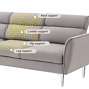 KoiHome 111" Convertible Sectional, Flannel L Shape Upholstered Living Room Couch with Left/Right Facing Handed, 5 Seats Indoor Modular Sofa Chaise for Office,Apartment, Metal Legs, Grey