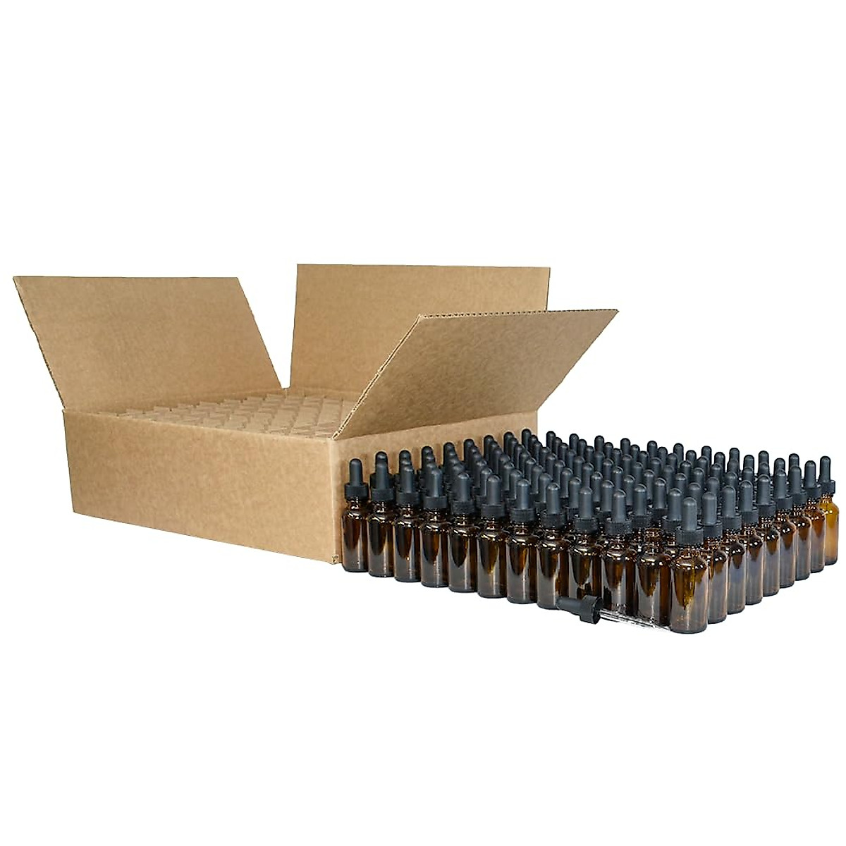 (Pack of 108) 1 oz. Amber Boston Round with Black Graduated Glass Dropper