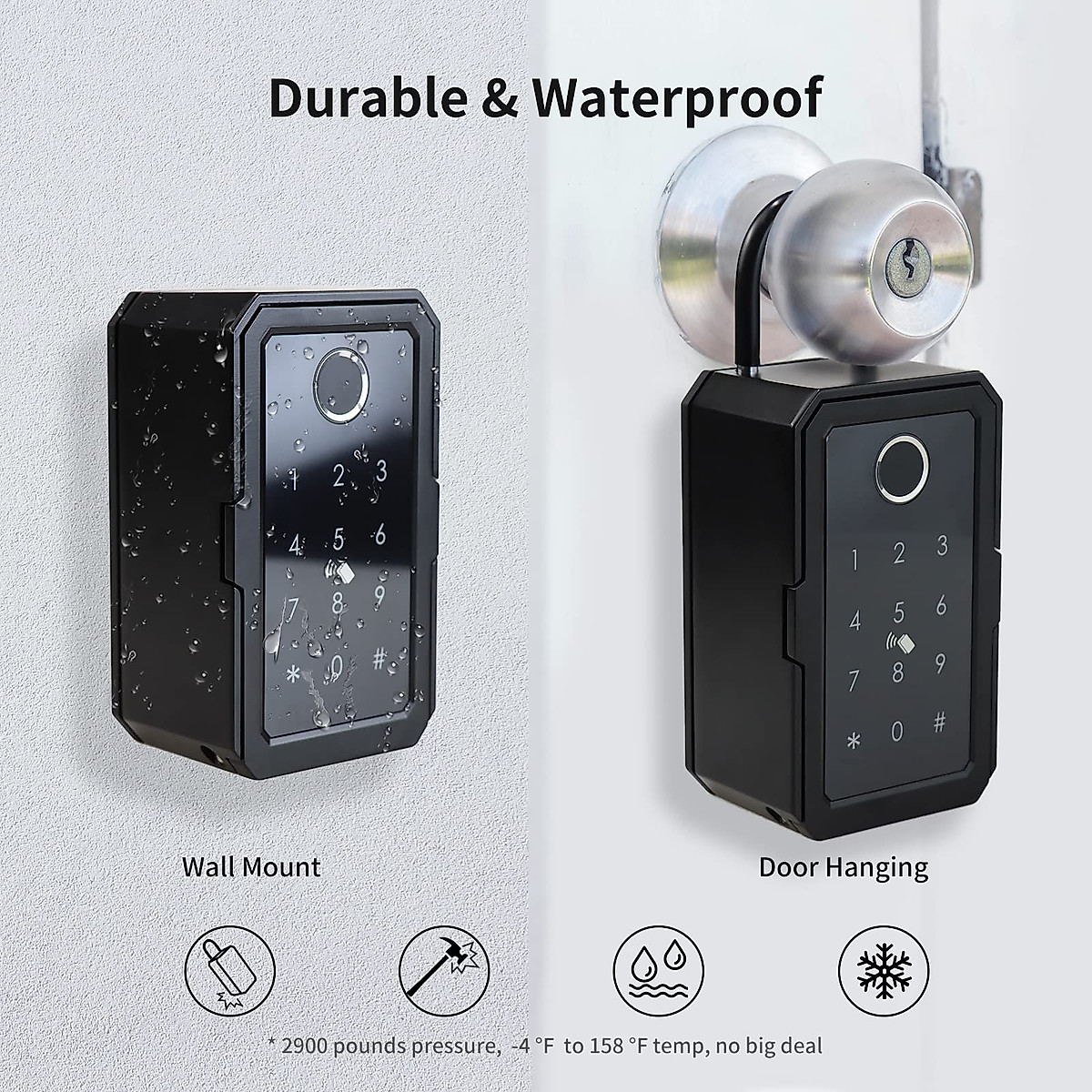 Smart Key Lock Box with Remote Access, All-Metal Waterproof Lockbox for Keys Hider with Fingerprint & Digital Code Combination, Bluetooth Key Safe Security Boxes for House Realtors Outside