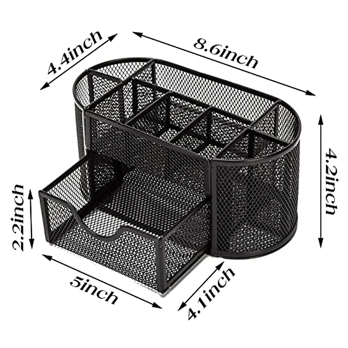 Mesh Pen Holder, Desk Organizer for Desk Pencil Holder with 8 Compartments and 1 Drawer Desk Supplies for Office Home 1 PC