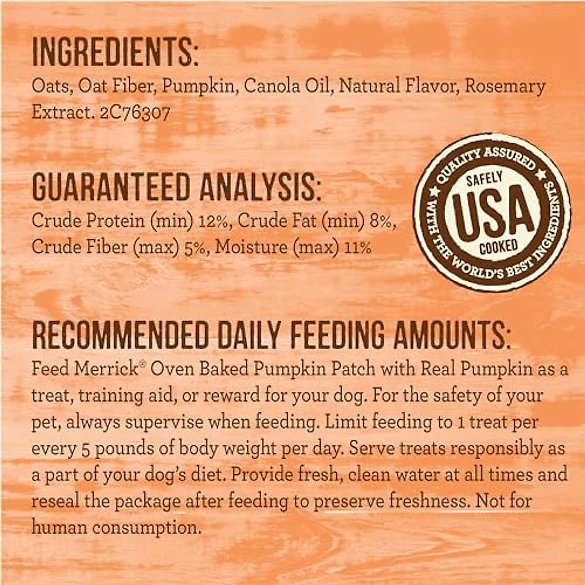 Merrick Oven Baked Dog Treats, Natural and Crunchy Bag of Treats, Pumpkin Patch with Real Pumpkin Snack - 11 oz. Bag