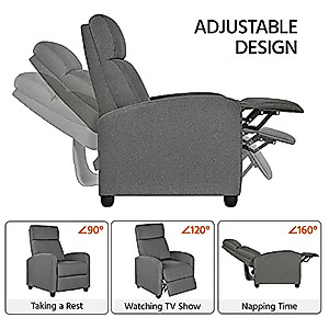 Yaheetech Fabric Recliner Chair Sofa Ergonomic Adjustable Single Sofa with Thicker Seat Cushion Modern Home Theater Seating for Living Room Matte Grey