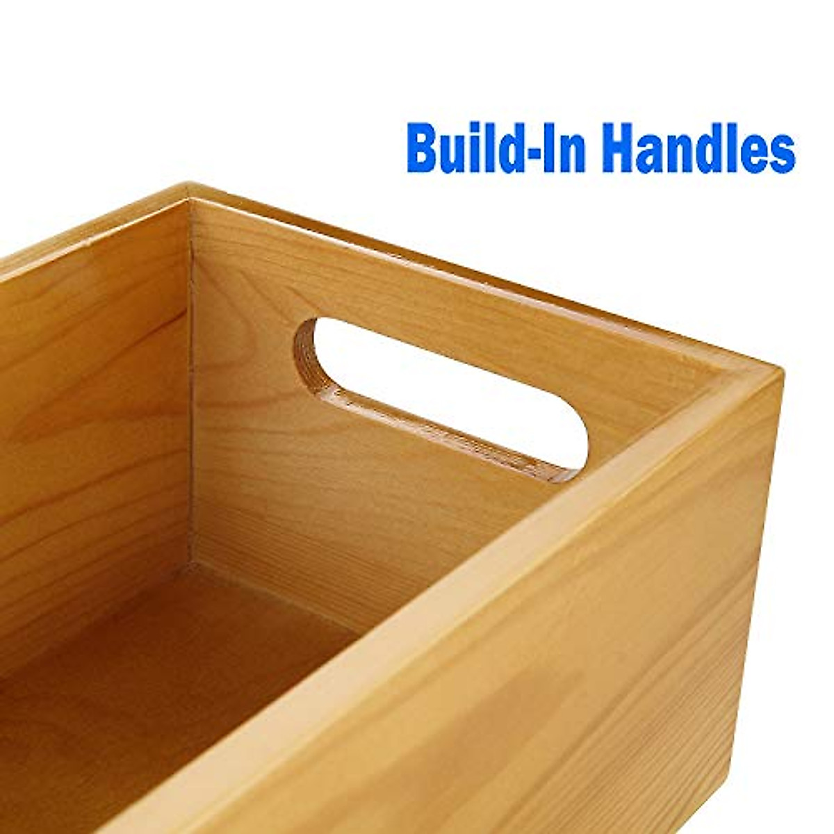 A Selected Pine Wood Organizer Open Box 4 Packs, 6x10 Wooden Storage Container with Handle for Bathroom and Kitchen