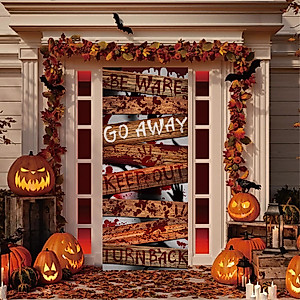 Halloween Door Cover Halloween Door Decorations Scary Halloween Decorations Horror Shadowy Figure Bloody Handprint Halloween Door Covers