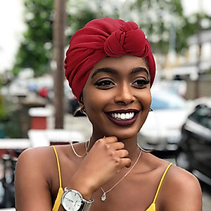 DRESHOW 5 Pack Knotted Headwraps for Women African Turban Pre-Knotted Beanie Headwraps Hair Covers