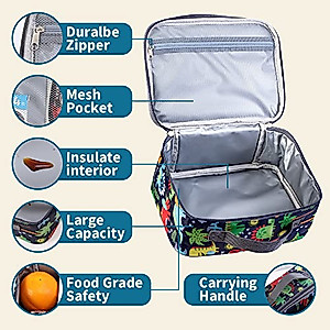 Lunch Bag Kid,Dinosaur Lunch Box For Kids Boys Insulated Lunch Bag For Toddler,Reusable Lunch Bag With Waterproof Liner,Soft Lining Keeps Food Fresh In School Lunchboxes，Small Portable Lunch Bag