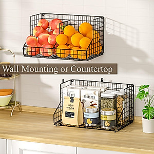 X-cosrack XXL Stackable Wire Baskets for Pantry Organizers and Storage, 2 Pack Snack Organizer Baskets with 4 Removable Dividers, Metal Pantry Storage Bins for Snack Canned Spice Food, Black