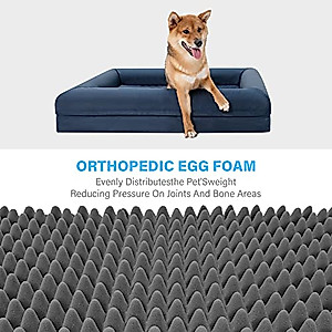 Hygge Hush 100% Waterproof Dog Bed, Washable Dog Bed with Removable Cover and Bolster, Orthopedic Dog Bed with Nonskid Bottom(Navy Blue,36"x27")