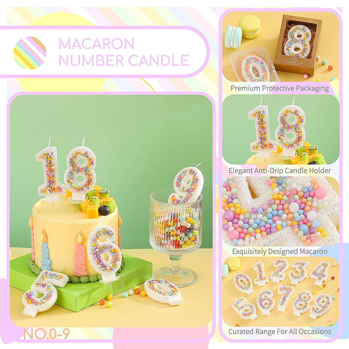 PHD CAKE 2.76 Inch Number 1 Macaron Birthday Candles, Macaron Themed Number Candles, Cake Number Candles, Party Celebration