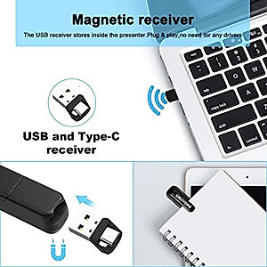 Presentation Clicker Type C/USB A 2 in 1 PowerPoint Remote Control Wireless Presenter with Hyperlink & Volume Control Receiver PPT Slide Clicker for Mac/Win/Computer/Laptop(Battery Include)