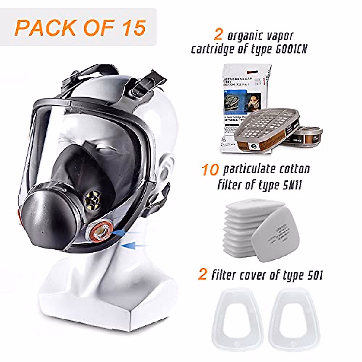 EROCK 15 in 1 Full Face Respirator,Anti-Fog Respiratory Supplies Wide Field of View,Suitable for Spray Paint, Coating, Chemical Industry, Welding