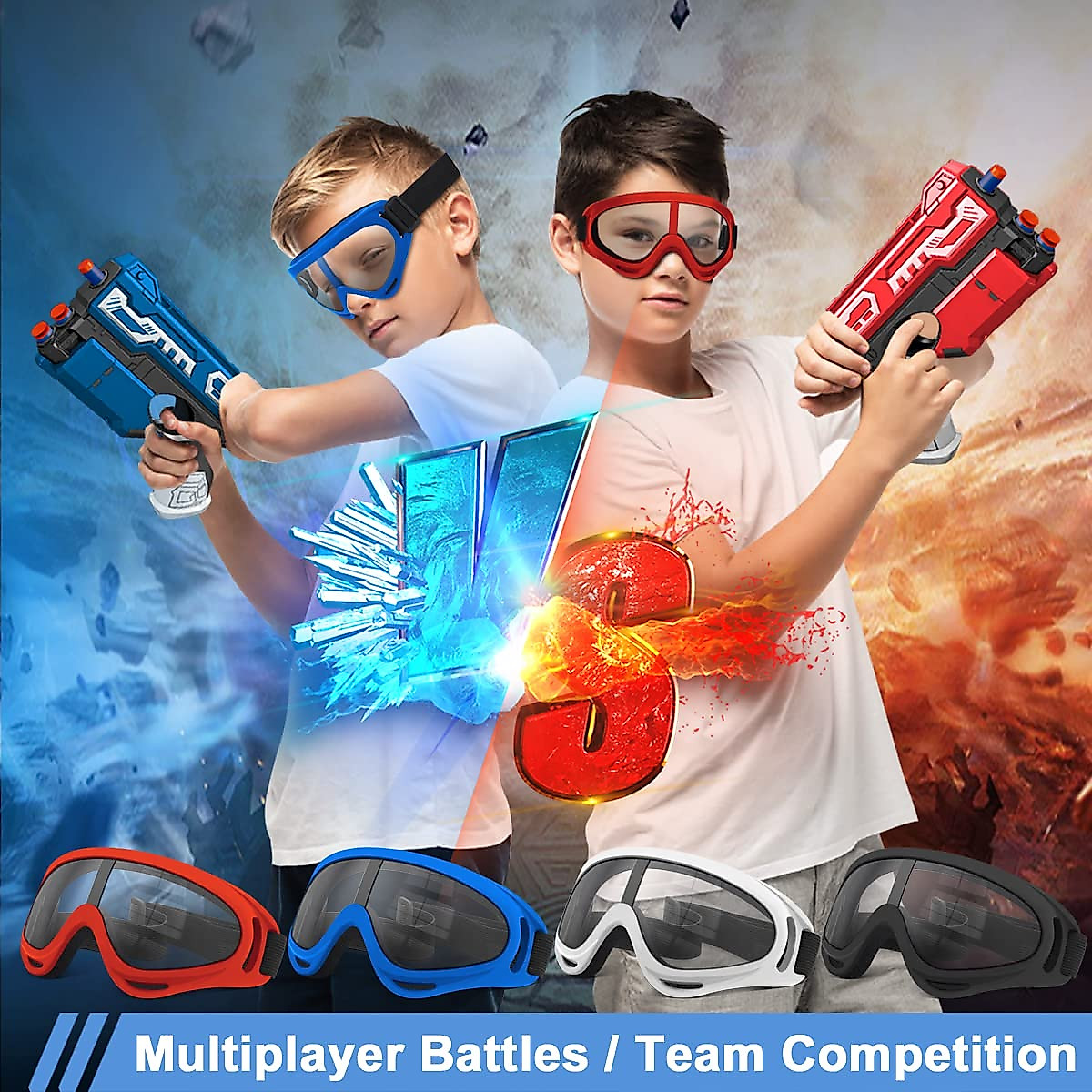 POKONBOY 4 Pack Protective Goggles Safety Glasses Eyewear Compatible with Nerf Guns for Kids Teens Game Battle (4 Colors)