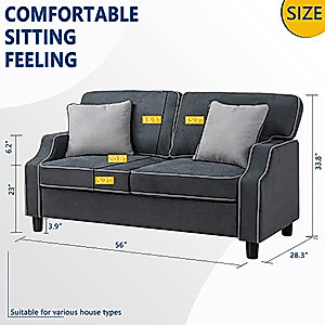 Shintenchi 56”Small Modern Fabric Sofa Couch,Mid Century Linen Upholstered Fabric 2-Seat Sofa Loveseat Furniture with Pillow for Small Living Room, Apartment, Small Space, Dark Gray