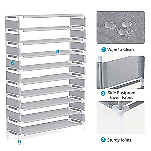 Tribesigns 10 Tiers Shoe Rack, Large Capacity Shoe Organizer, Shoe Shelf for 50 Pair, Large Shoe Rack, Extra Large Shoe Shelf