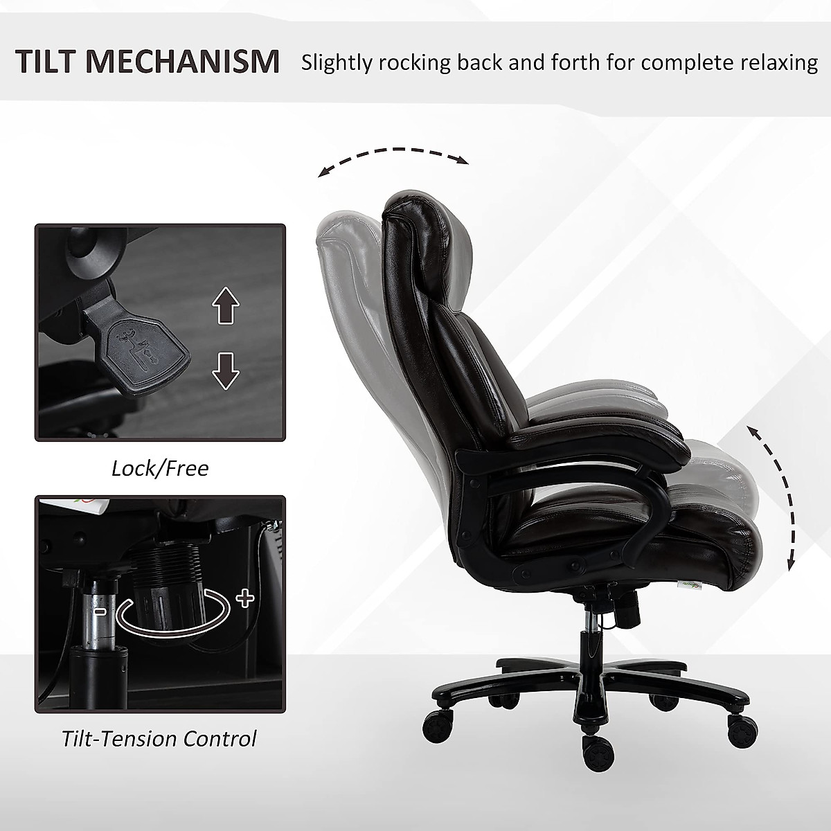 Vinsetto Big and Tall Executive Office Chair 396lbs with Wide Seat, Home High Back PU Leather Chair with Adjustable Height, Swivel Wheels, Brown