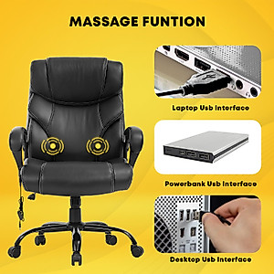 Big and Tall Office Chair 400lbs Wide Seat Ergonomic Office Chair with Lumbar Support Arms High Back PU Leather Executive Task Computer Chair,Black
