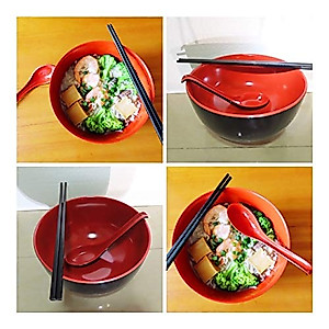 ROVATTA Ramen Noodle Soup Bowl Set- 12Pcs (4 SETS) 48 Oz Japanese Melamine Ramen (4) Spoons & (4) Chopstick Sets, Dishwasher Safe, Restaurant Quality Ideal For Ramen, Pho, Noodles & All Asian Cuisine