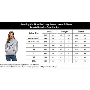 RGOSME Pullover Sweatshirts for Women Kawaii Cat hoodie Kawayii Hoodies for Girls 10-12 (Grey,XS)