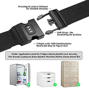 Child Baby Safety Strap Lock Latch for Fridge Refrigerator Freezer Cabinet Drawer RV Oven, (2 Packs) 1000 Combination Reusable Toddler Kids Proof Door Safe Locks Easy to Install No Damage (Black)