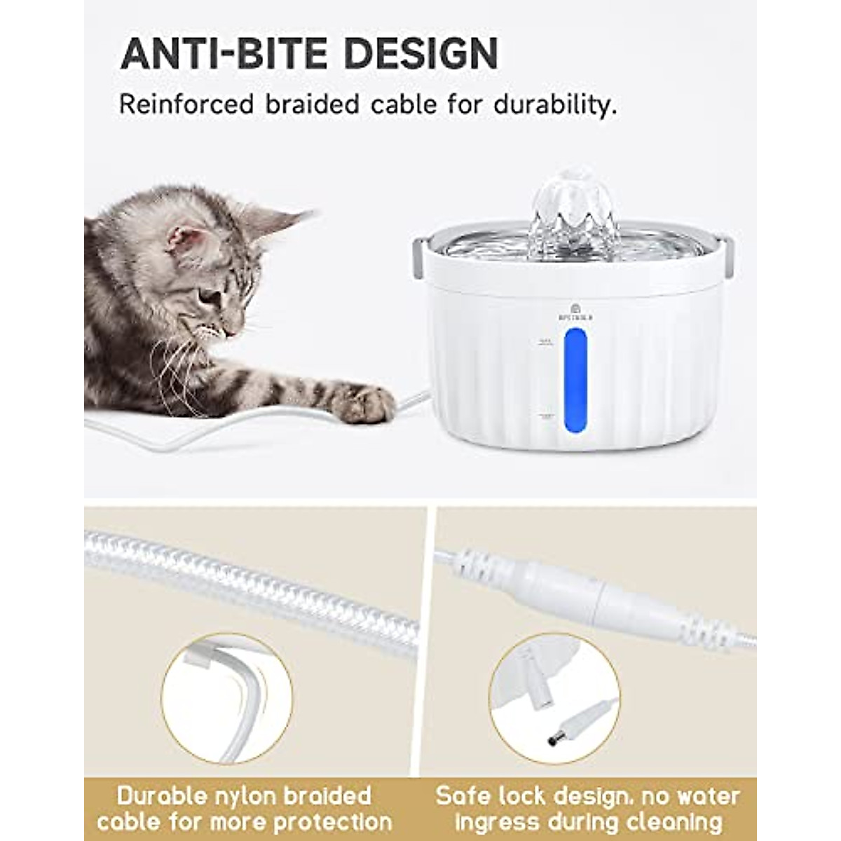Cat Water Fountain, APETDOLA Cat Fountain Automatic with Stainless Steel Tray, 2L/67oz Ultra-Quiet Pet Water Fountain for Cats Inside, Cat Fountain Water Bowl, for Cats, Dogs, Multiple Pets