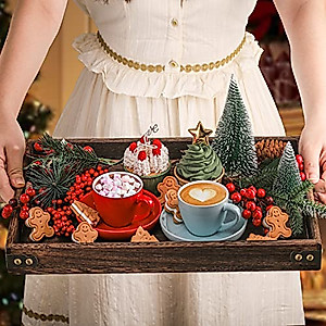 TOPZEA 3 Pack Wood Serving Tray, Rectangular Butler Serving Tray with Handle, Coffee Table Tray Decorative Ottoman Tray for Tea, Coffee, Breakfast, Table Centerpieces