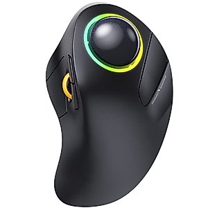 ProtoArc Wireless Bluetooth Trackball Mouse, EM03 Ergonomic RGB Rollerball Mouse Rechargeable Computer Laptop Mouse, 3 Device Connection&Index Finger Control for iPad, Mac, Windows-Black