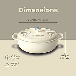 Segretto Cookware Enameled Oval Cast Iron Dutch Oven with Handle, 7 Quarts, Bianco Perla (Pearl White), 7qt Dutch Oven Pot with Lid Cast Iron Enamel Dutch Oven for Bread Baking, Basting, Cooking, Soups