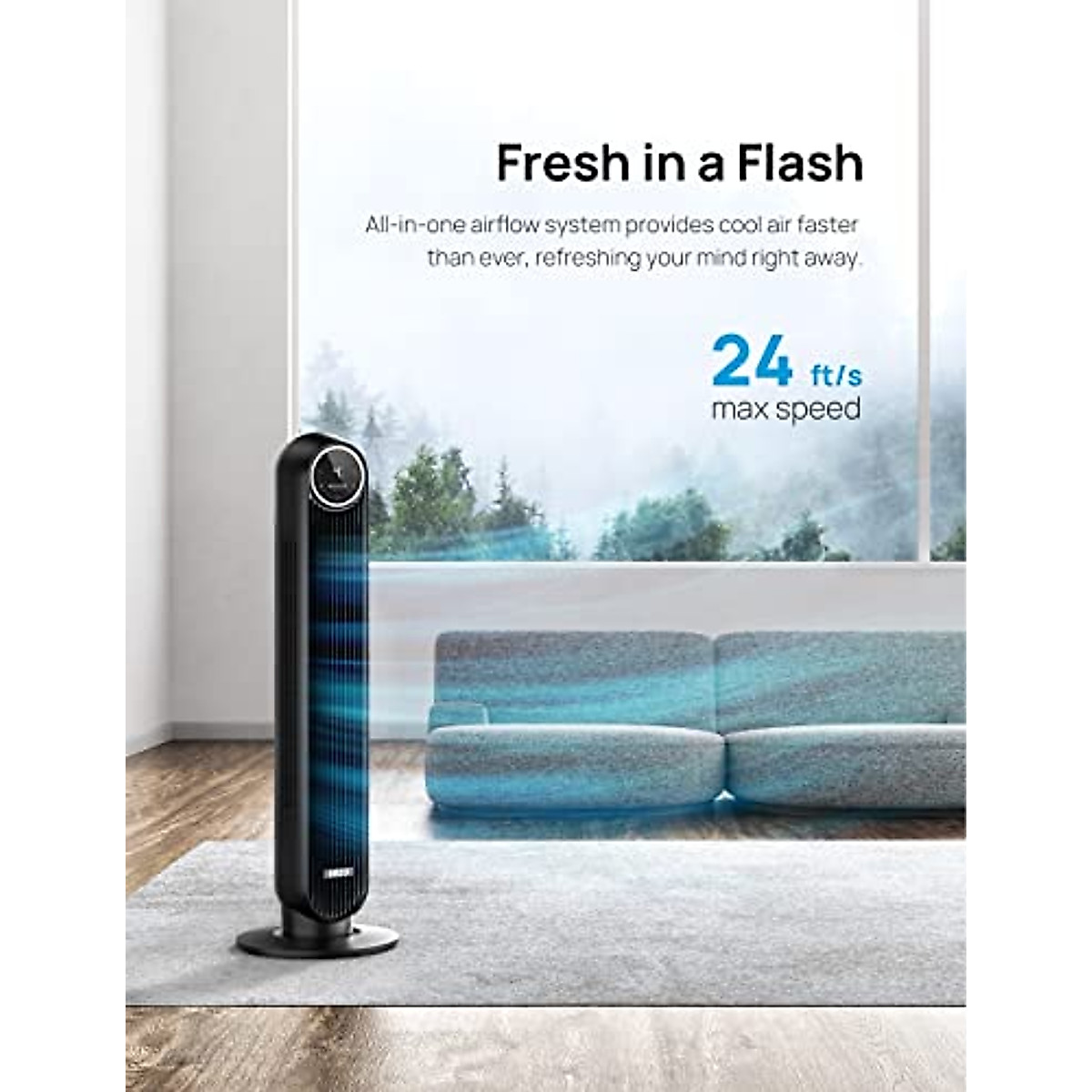 Dreo 42'' Pilot Pro Tower Fan with Remote, Black (DR-HTF005) & Nomad One Tower Fan with Remote, 24ft/s Velocity Quiet Cooling Fan, 90° Oscillating Fan, Black, (DR-HTF007)