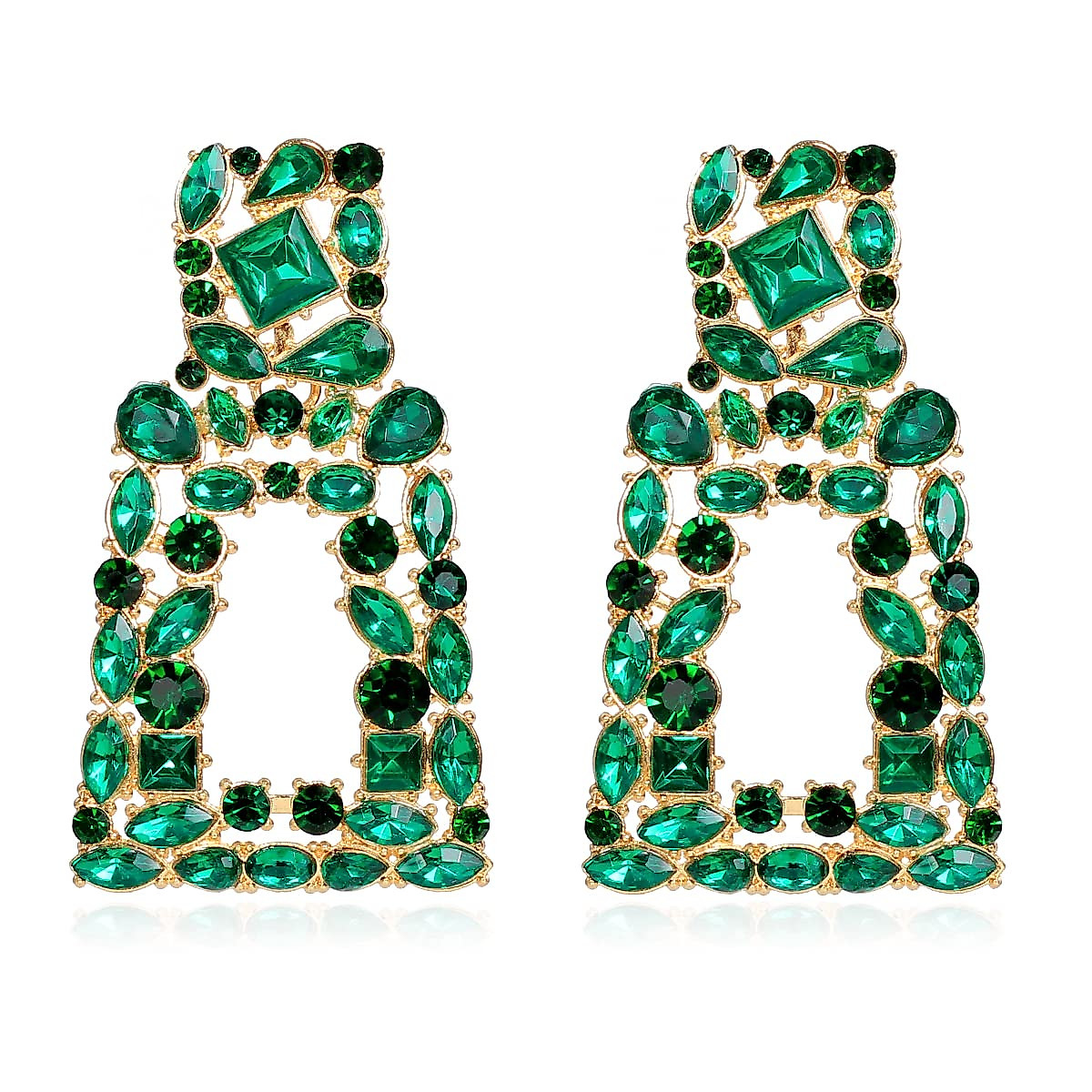 KELMALL Elegant Rhinestone Rectangle Dangle Earrings for Women - Sparkly Crystal Geometric Drop Statement Jewelry