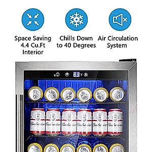 Joy Pebble Mini Fridge Beverage Cooler - 128 Can mini fridge with glass door for Soda Beer or Wine -Drink Dispenser Small Refrigerator with Adjustable Thermostat for Office Home (4.4 cu.ft)