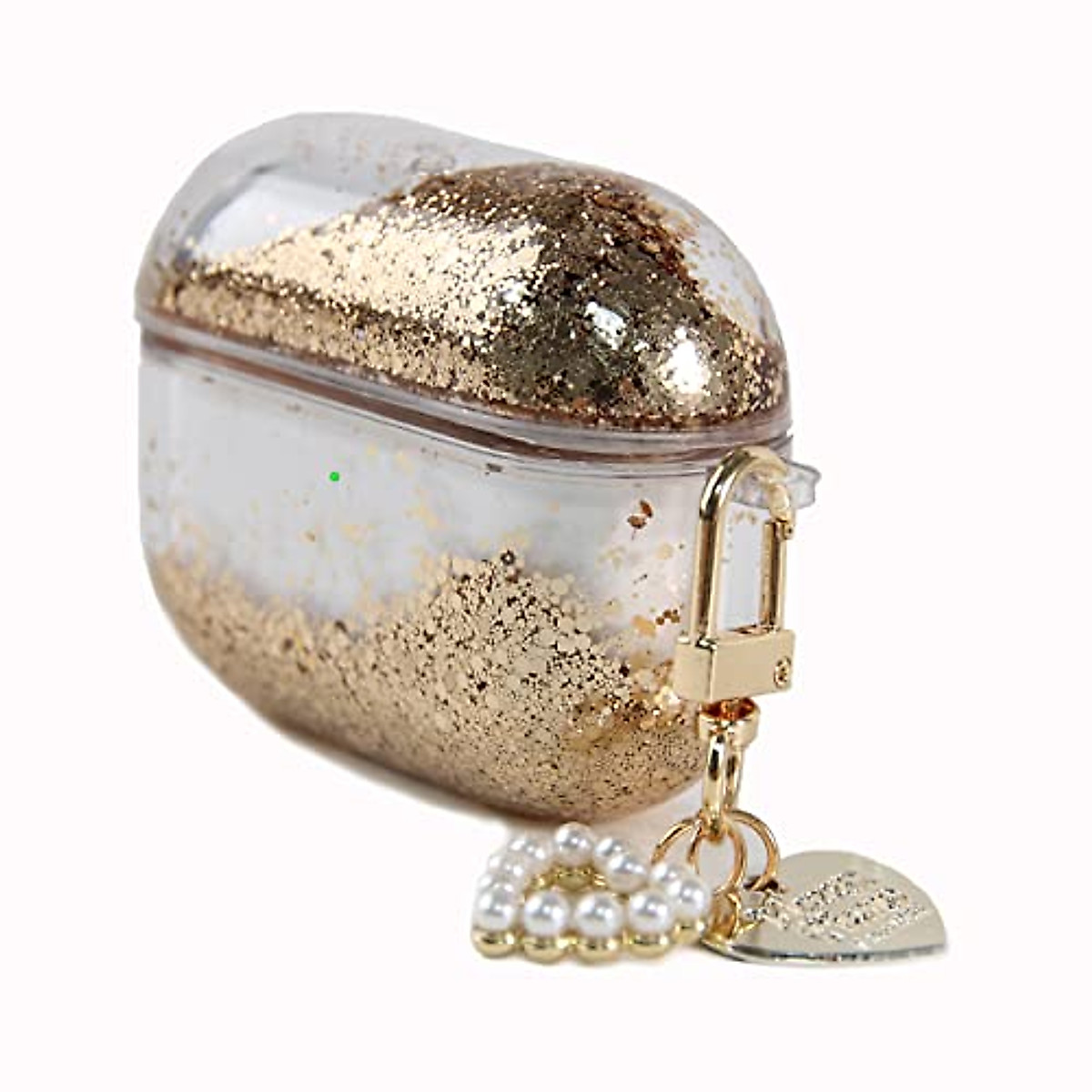 QIXIU Quicksand Headphone Case Compatible with AirPods Pro,Kawaii Cute Sparkle Liquid Protective Case,Funny Creative Hard Clear Airpods Pro Cover with Keychain (Gold,AirPods Pro)