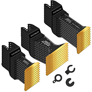 DAEMKOD 30 Pack Titanium Oscillating Tool Blades Metal Cutting, Professional Saw Blades for Soft Metal Nails Hard Material and Wood Plastic, Multi Tool Blades Kit for Oscillating Tool Accessories