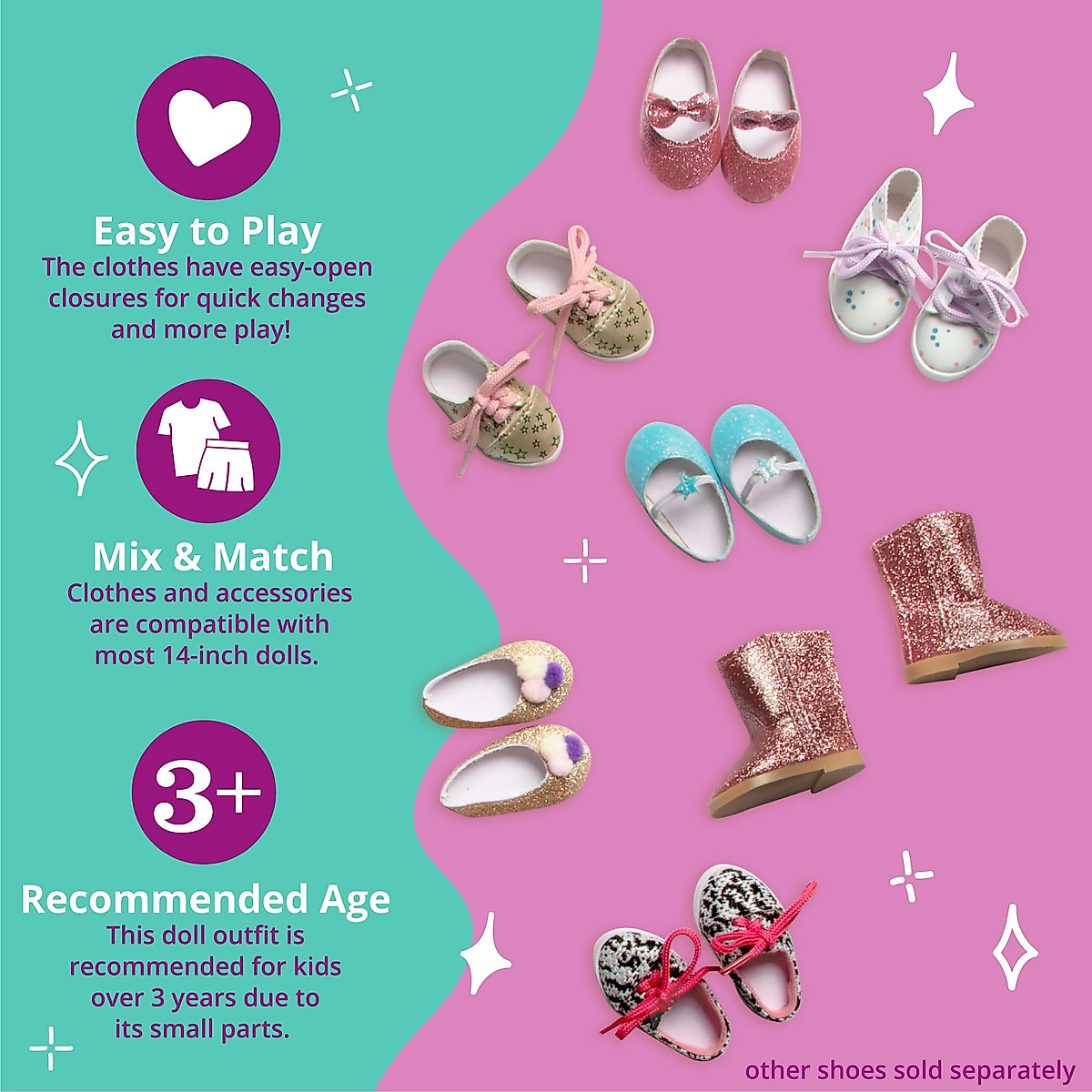 Glitter Girls – Glitter on the Go Shoes Accessory Set – 14-inch Doll Clothes and Accessories for Girls Age 3 and Up – Children’s Toys