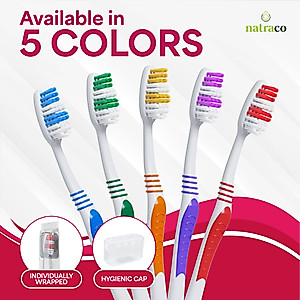 natraco Bulk Toothbrush Pack with Covers | Premium Quality Individually Wrapped Colorful Tooth Brushes | Medium Soft Bristles for Travel, Donations, Hotels (100)