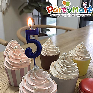 PartyMart Number 5 Metallic Candle, Navy Number 5