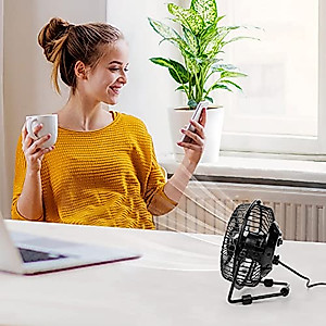 xasla 4 Inch Small USB Desk Fan, Mini Quiet Fan with Metal Construction & Strong Airflow & 360°Adjustable Tilt Angle, Personal Cooling Fan for Desktop Office (Black)…