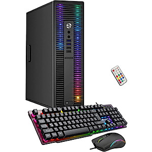 HP EliteDesk Desktop RGB Lights Computer AMD A-Series Processor 16 GB RAM, 1 TB SSD, Windows 10 Pro 64-bit, Wi-Fi, Gaming PC Keyboard & Mouse (Renewed)