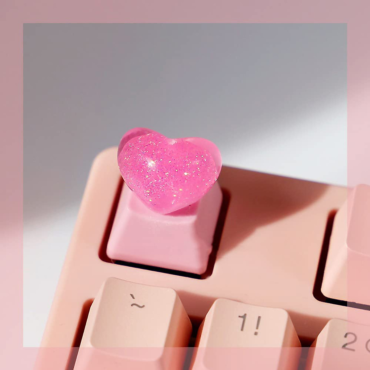 Handmade Cute Keycaps,Compatible with Cherry MX Switches Mechanical Keyboard Pink PBT Keycap,Computer Gaming Keyboards Key Caps,Artisan ESC OEM Profile R4 Key Cap (Pink Heart)