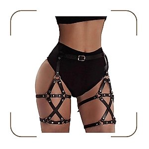 Gemily Punk Waist Chain Belt Leather Black Body Chain Party Leg Harness Garter Rave Body Jewelry for Women and Girls (2)