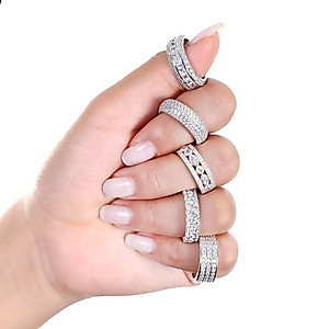 BERRICLE Sterling Silver Art Deco Wedding Rings Milgrain Bezel Set Cubic Zirconia CZ Anniversary Half Eternity Ring for Women, Rhodium Plated Size 7.5