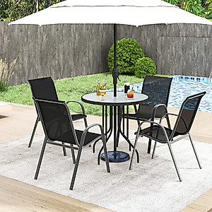 S AFSTAR Patio Chairs Set of 4, Stackable Patio Chairs Set with Armrests and Breathable Seat Fabric, Outdoor Dining Chairs Set for Patio, Pool Side, Backyard
