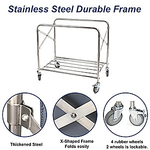 Folding Laundry Cart Commercial Rolling Laundry Basket Trucks with Wheels 440lbs Load Capacity Stainless Steel Laundry Trolley Cart for Industrial/Home 34 * 21 * 31inches (Gray)