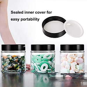 15 Pack 4 oz Clear Glass Jars with Lids, Round Empty Containers for Scrubs, Lotions, Cosmetic, Ointments and Butters, Travel Storage Jar with White Inner Liners £¬Black Lids, lables and Spatulas