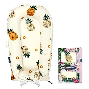 Baby Lounger Replacement Cover (Adjustable Ribbon), 100% Hypoallergenic Cotton Infant Nest Extra Cover, Premium Quality Baby Dock Cover (Pineapples)
