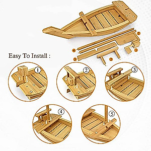 WINIAER Wooden Sushi Boat Serving Tray 35 Inch, Extra Large Sushi Plates Sushi Boat Sashimi Serving Platter for Restaurant or Catering Service