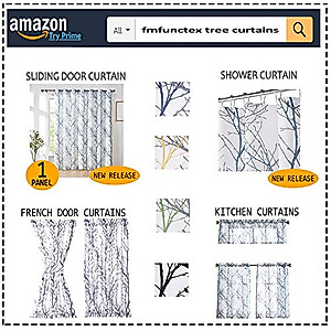 FMFUNCTEX Print Blue White Semi-Sheer Curtain Panels for Bedroom 63” Grey Tree Branch Printing on Linen Textured Window Treatment Set for Living Room Draperies 50”w 2-Pack