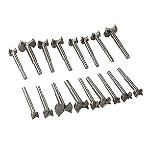 Woodworking Forstner Drill Bits Sets, HEHEINC 17 PCS Carbon High Speed Steel Wood Working Hole Cutter Titanium Coated Wood Boring Hole Drilling Sets with Round Shank 15mm-38mm