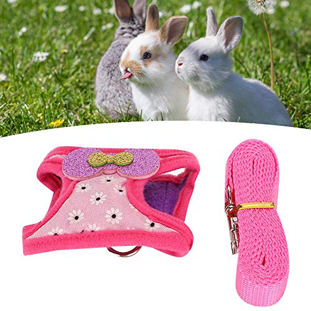 Entatial Traction Vest Rabbit Walking, Comfortable Chest Strap Animal Leash Harness Set Pet Leash, Hamster Guinea Pig for Rabbit(L)